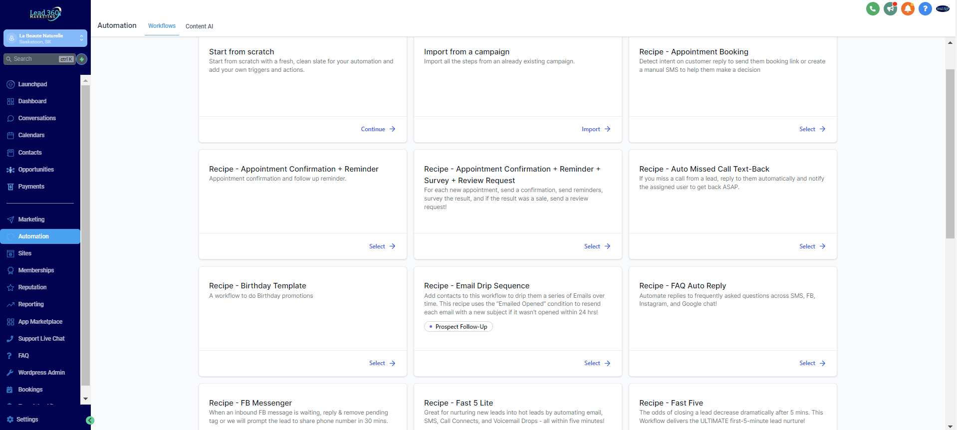 Dashboard – Lead 360 Commerce & Marketing Platform